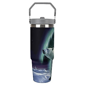 SYJTGDE Large Capacity Car Cup Polar Bears Northern Lights Fashionable Upgrade Car Cup Advanced And Beautiful Travel Cup