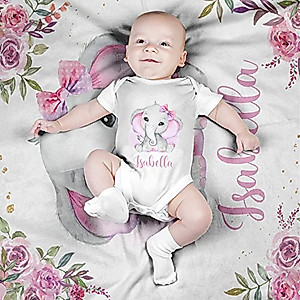 Voz Personalized Baby Blankets with Name, Customized Baby Blankets for Girls- Elephant Baby Blanket, Best Gift for Baby, New Mom, Newborn, 30 x 40 inch, Super Soft Plush Fleece