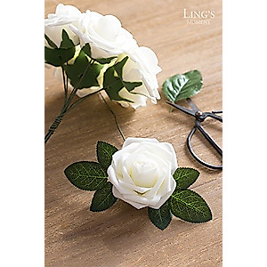 Ling's Moment Artificial Flowers Ivory Foam Fake Roses with Stems 25pcs for DIY Wedding Bridal Shower Centerpieces Tables Decorations Party