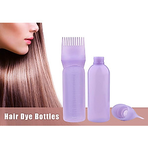 Yebeauty Root Comb Applicator Bottle, 2 Pack 6 Ounce Hair Oil Applicator Bottle for Hair Dye Bottle Applicator Brush with Graduated Scale- Purple