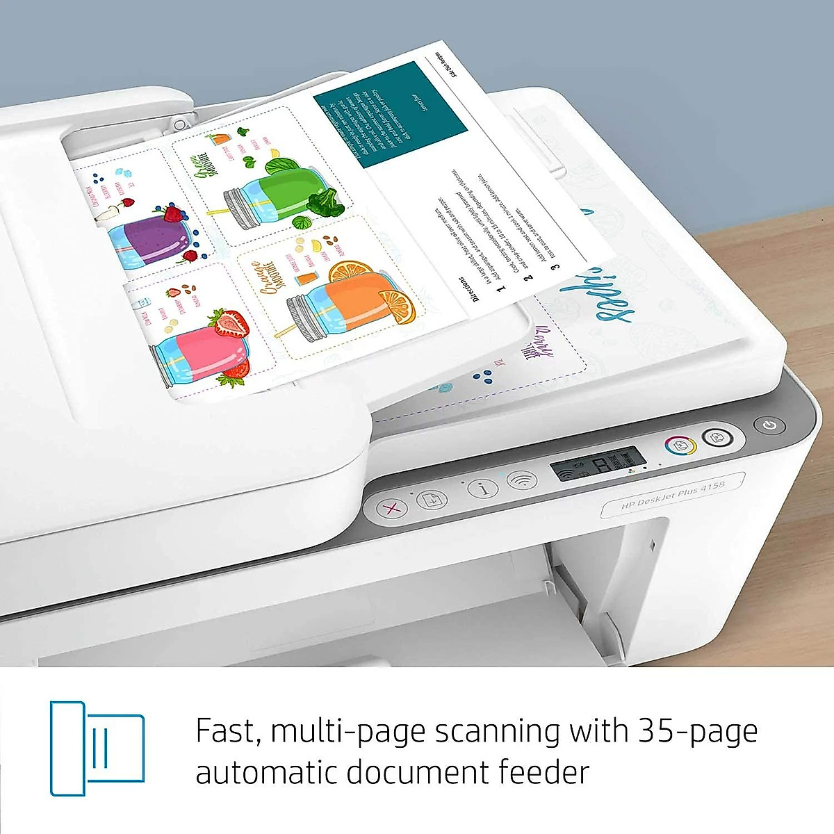 HP DeskJet Plus 4158 All-in-One Wireless Printer, Scan, Copy, Instant Ink Ready, 7FS76A (Renewed)
