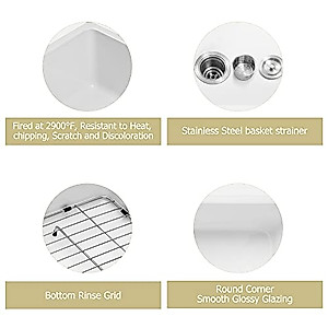 33 White Farmhouse Sink - Sarlai 33 Inch White Kitchen Sink Curved Apron Front Ceramic Porcelain Fireclay Single Bowl Farm Sink Basin