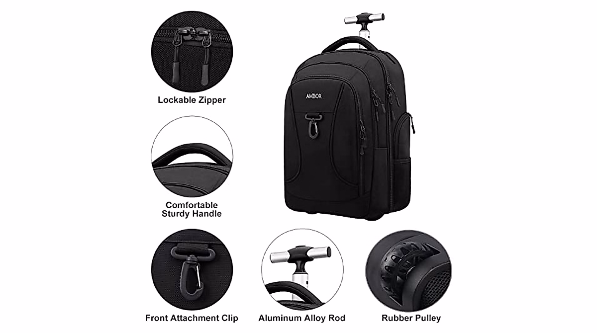AMBOR 18 Inch Waterproof Rolling Backpack - Travel Easy