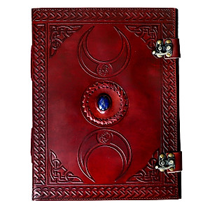 cuero 3 Moon Blue Lapiz Embossed Vintage Leather Journal | 240 Pages of Antique Handmade Deckle Edge Vintage Paper, Leather Sketchbook, Drawing Journal, Great Gift (9 inch 12 inch, brown)
