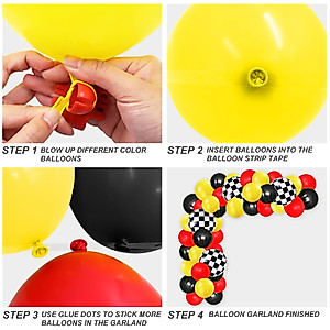 Vansolinne Two Fast Birthday Decoration Race Car 2nd Birthday Backdrop Banner Balloon Garland Kit, Passionate Red Race Car Burning tires Waving Checkered Flag Racing B-day Background Photo Props 83pcs