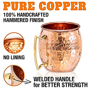 Benicci Moscow Mule Copper Mugs - Set of 4-100% HANDCRAFTED - Food Safe Pure Solid Copper Mugs - 16 oz Gift Set with BONUS: Premium Quality Cocktail Copper Straws and Jigger!