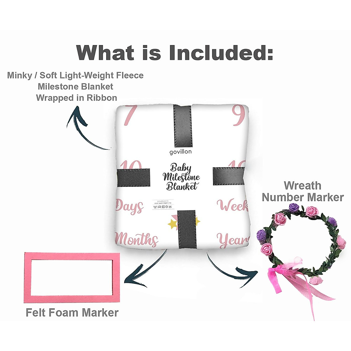 Farnodbaby Personalized Baby Milestone Blanket Moon and Stars Girls, Customized Milestone Blanket, Monthly Milestone Blanket, Baby Photo Prop Blanket, Baby Growth Age Chart, Baby Shower Keepsake Gift