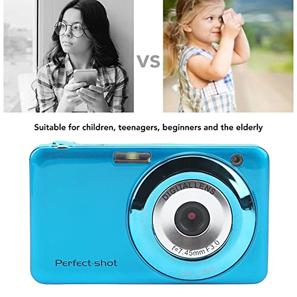 Jeanoko 48MP Digital Camera, Portable Digital Camera Continuous Shooting Self Timer Metal Automatic Light Sensitivity Speed for Senior Citizen(Blue)