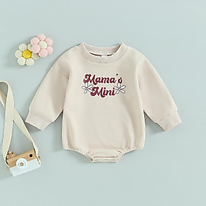 Newborn Baby Girl Clothes Long Sleeve Letter Print Sweatshirt Romper Oversized Bubble Onesie Fall Winter Clothes (B-Apricot, 0-6 Months)