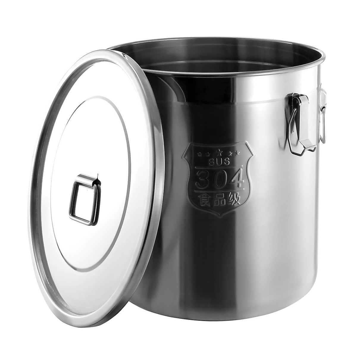 DYNAMI 304 Stainless Steel Airtight Canister,48L/12.7Gal Large Canisters Container with Lids and Sturdy Locking Clamp,Bucket Food Storage Containers for Rice, Flour, Grain, Coffee Bean (48L)