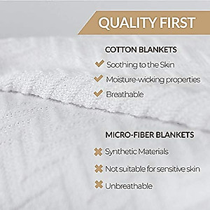 Comfortica Classics 100% Organic Cotton Super-Soft and Breathable Bed/Throw Blanket Herringbone Design - Queen, White