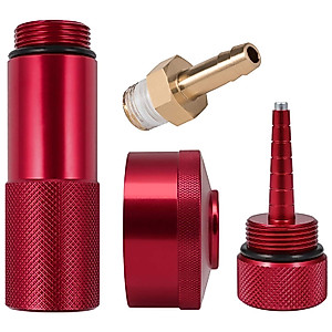 Aluminum Extended Run Gas Cap with Brass Hose Fitting, Mess Free Oil Change Funnel & Magnetic Oil Dipstick Fit for Honda Generator EU2200I (Red)
