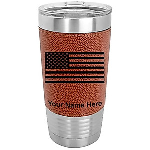 LaserGram 20oz Vacuum Insulated Tumbler Mug, Flag of the United States, Personalized Engraving Included (Faux Leather, Basketball Style)