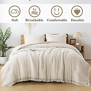 Andency Twin Comforter Set Beige, 2 Pieces Boho Tassel Kids Comforter Sets for Boys Girls Teens, Soft All Season Bedding Comforter Set (66x90In Comforter & 1 Pillowcase)
