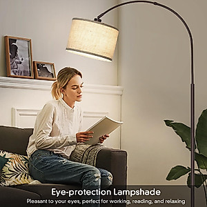 Floor Lamp for Living Room, Arc Floor Lamp with Adjustable Head, Modern Arched Floor Lamp with On/Off Pedal Switch, Over Couch Tall Standing Hanging Light for Reading, Bedroom, Office (Brown)