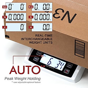 110 lb (50 kg) Digital Postal Scale, Piece Counting, Wide Stainless Steel Pan, AC Adapter, Backlit LCD, Multiple Weight Unit, Capacity: Max 50 kg (110 lb), MIN 5 g (0.2 oz), Division 1 g / 0.1 oz