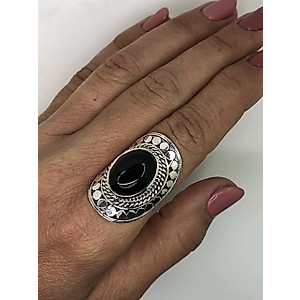 Koral Jewelry Black Onyx Oval Stone Vintage Ring 925 Sterling Silver US Size 6 7 8 9 10 (6)