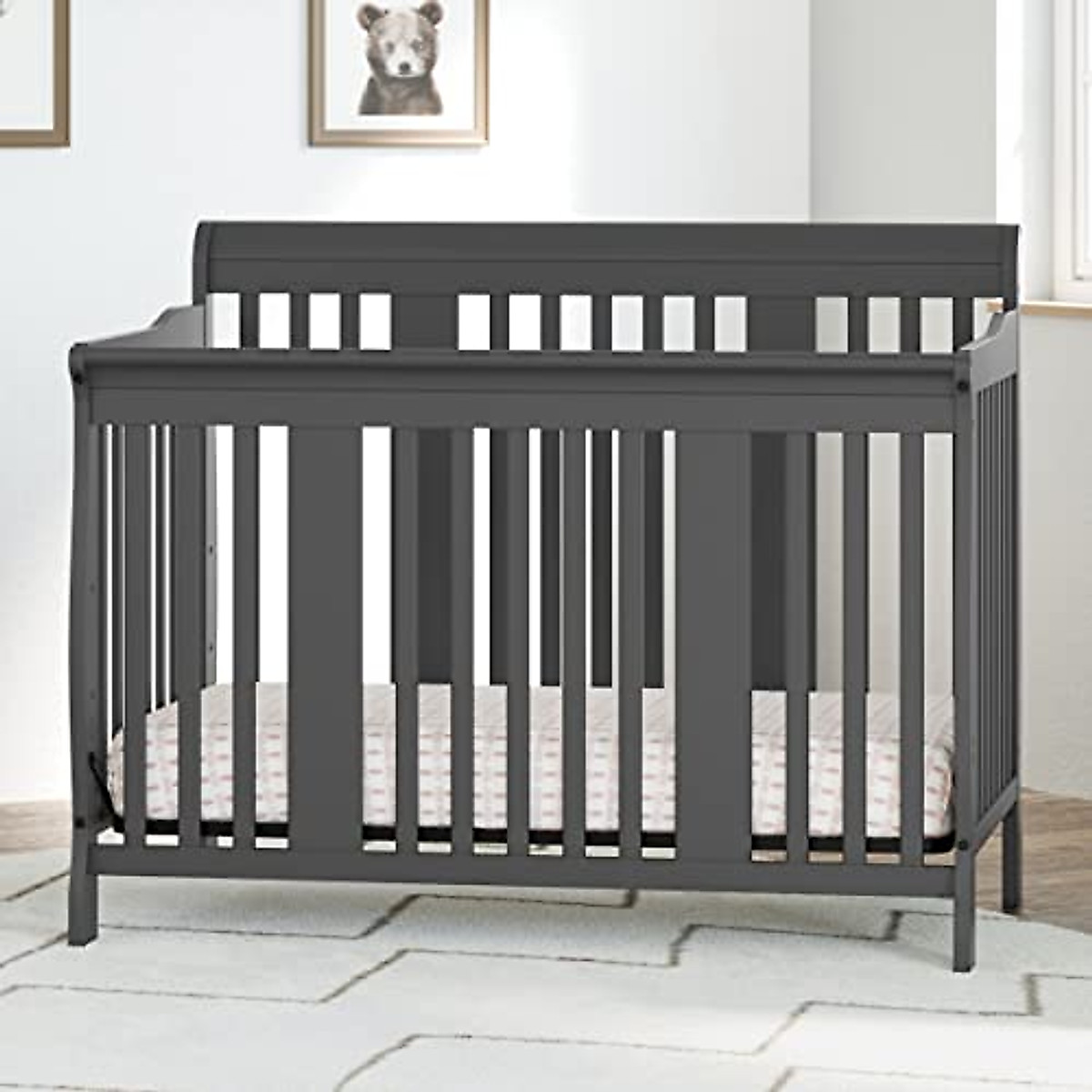 Storkcraft Tuscany 4-in-1 Convertible Crib, Gray, Easily Converts to Toddler Bed, Day Bed or Full Bed, 3 Position Adjustable Height Mattress (Mattress Not Included)
