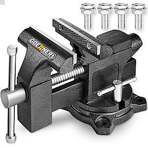 Bench Vise 4-1/2", Vice for Workbench with Heavy Duty Forged Steel Construction, Built-in Pipe Jaw, Swivel Base Table Vise for Woodworking, Home Workshop Use and DIY Jobs