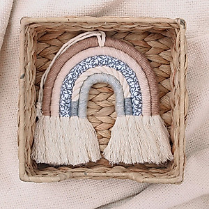 Rainbow Wall Hanging Tassels, Nordic Woven Rainbow Wall Hanging, Boho Decor Macrame Rainbow Wall Hanging for Baby Girls Kids Nursery Rooms,Modern Home Hanging,Brown Pattern Cloth（8.2x8.2 inches