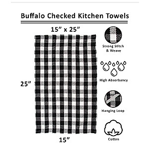 fillURbasket Buffalo Plaid Black Kitchen Towels and Dishcloths Set Check Dish Towels with Dishcloths for Washing Drying Dishes 100% Cotton 15”x 25” 8 Piece Kitchen Set
