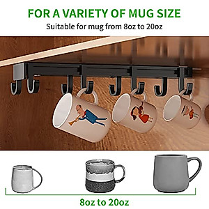 WSVILLE Scalable Mug Rack Under Cabinet - Coffee Mug Holder with 8 Mug Hooks, Convenient for Take Out Mug for Bar, Kitchen Dining Room, Coffee Bar (13.8 Inch)