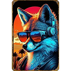 Tin Sign Neon fox Poster Paints Nostalgic Vintage Metal Wall Decor for Bar Home Cafe Garage Pub Man Cave Restaurants Wall Decor 8x12 inch