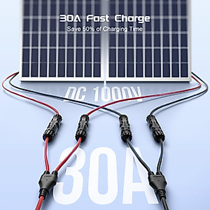 Bateria Power Solar Connectors 30A Y-Branch Cable, Solar Cable Parallel Adaptor Solar Panel Wire Connectors in Pair for Solar Panel (1*M/FF+1*F/MM)
