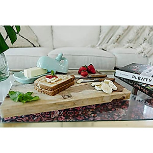 Creative Co-Op Whale Shaped Butter Dish with Lid, 1 EA, Aqua