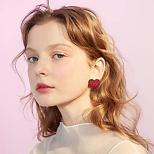 Valentines Day Earrings, Valentines Day Gifts for Her, Girlfriend, Wife, Big Red Heart Stud Earrings for Women, Sparkling Rhinestone Earrings, E03A