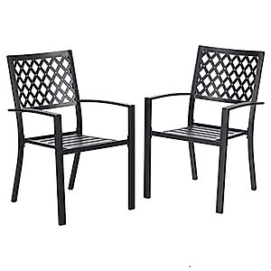 PHI VILLA 300lbs Wrought Iron Outdoor Patio Bistro Chairs with Armrest for Garden,Backyard - 2 Pack