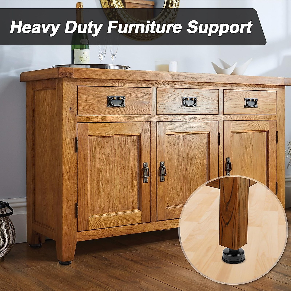 Sancagy 4 Pack Leveling Feet, 3/8-16 Threaded Furniture Legs, T-Nut Kit Adjustable Furniture Feet, Large Base Supports Adjustable Table Feet, Table/Chair/Cabinet/Sofa Adjustable Feet Levelers, Black