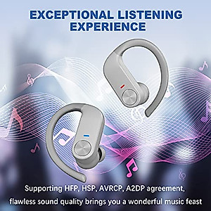 BEBEN Wireless Earbuds, 36H Playtime Bluetooth Headphones with Mics and Charging Case for iPhone Android, Waterproof Running Headphones for Gym Workout, Hi-Fi Sound Over Ear Buds with Earhooks - Grey