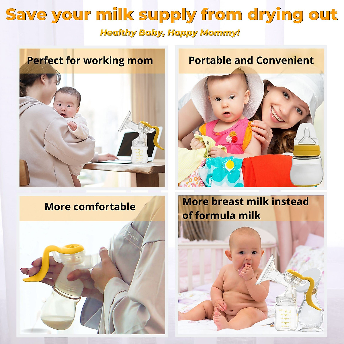 Specialclass Manual Breast Pump - Nursing Stuff for Breastfeeding Essentials, Breast Milk Storing Containers with 24mm and 28mm Silicone Flange Nipple Suction Cups