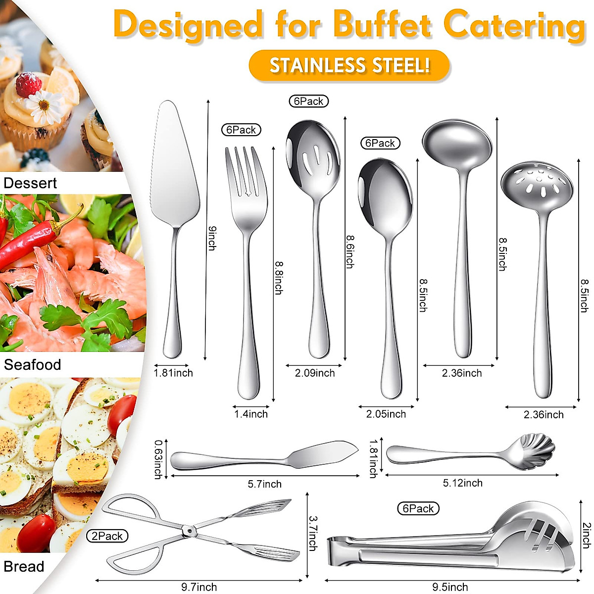 31 Pcs Serving Utensils Include Large Serving Spoons Slotted Serving Spoons Serving Forks Serving Tongs Soup Ladle and Pie Server Buffet Catering Serving Utensils for Dishwasher Safe