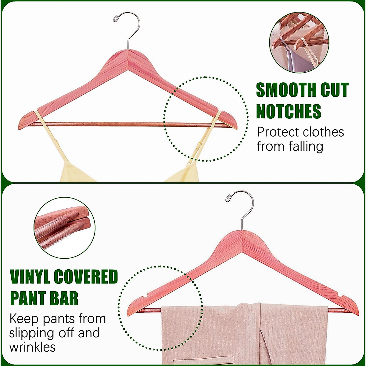 Amber Home 16 Pack American Red Cedar Hangers, Smooth Finish Wood Coat Hangers for Suit Shirt, Aromatic Cedar Clothes Hangers with Swivel Hook & Notches for Dress, Jacket, Pants (Cedar,16)