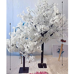 Artificial Cherry Blossom Lighted White Tree with 300 Warm White LEDs for Indoor Outdoor Home Decor Wedding (6FT Tall/1.8M)
