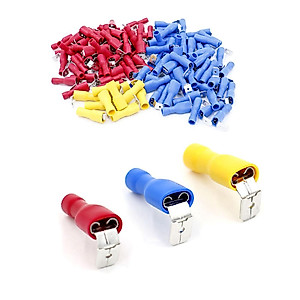 Baomain 1/4" Piggyback Spade Crimp Terminal Connector 0.5-6.0mm² 22-10 AWG Pack of 100