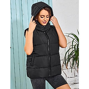 Aisongyuan Women's Puffer Detachable Hooded Vest Quilted Lightweight Padded Gilet Jacket Zip Up Warm Outerwear(Black,M)