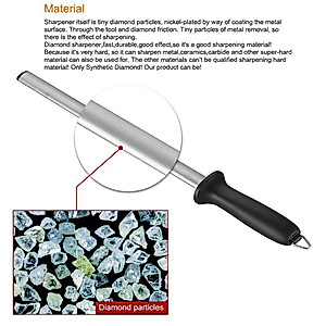 ARCCI Diamond Knife Sharpening Steel Rod 10 Inch, Professional Kitchen Diamond Knife Blade Sharpener Rod Stick, Knife Honer Steel for Honing Knife Blades, Chef Knives and Shears