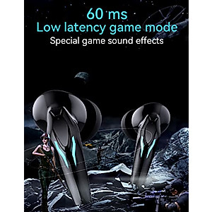 KENKUO Wireless Gaming Earbuds, Active Noise Cancelling Bluetooth Headphones, 60ms Ultra Low-Latency for Gaming, ENC Call Noise Cancelling Bluetooth 5.1 with Deep Bass, IPX6 Waterproof, Black