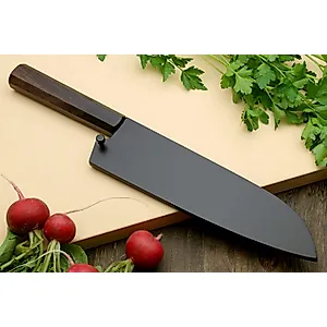 Yoshihiro White Steel #1 Stainless Clad Japanese Santoku Multipurpose Chef Knife with Rosewood Handle (6.5"(165mm) & Saya Cover)