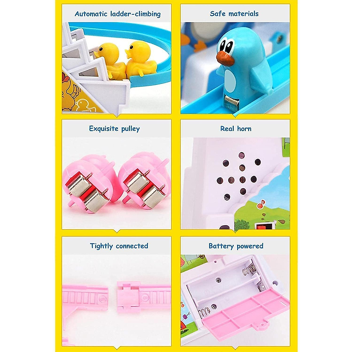 Small Ducks Climbing Toys, Electric Ducks Chasing Race Track Game Set, Playful Roller Coaster Toy with 8 Duck LED Flashing Lights & Music Button, Fun Duck Stair Climbing Toy for Toddlers and Kids (C)