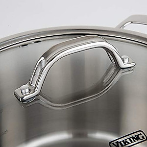 Viking Culinary Contemporary 3-Ply Stainless Steel Sauté Pan, 4.8 Quart, Includes Glass Lid, Dishwasher, Oven Safe, Works on All Cooktops including Induction