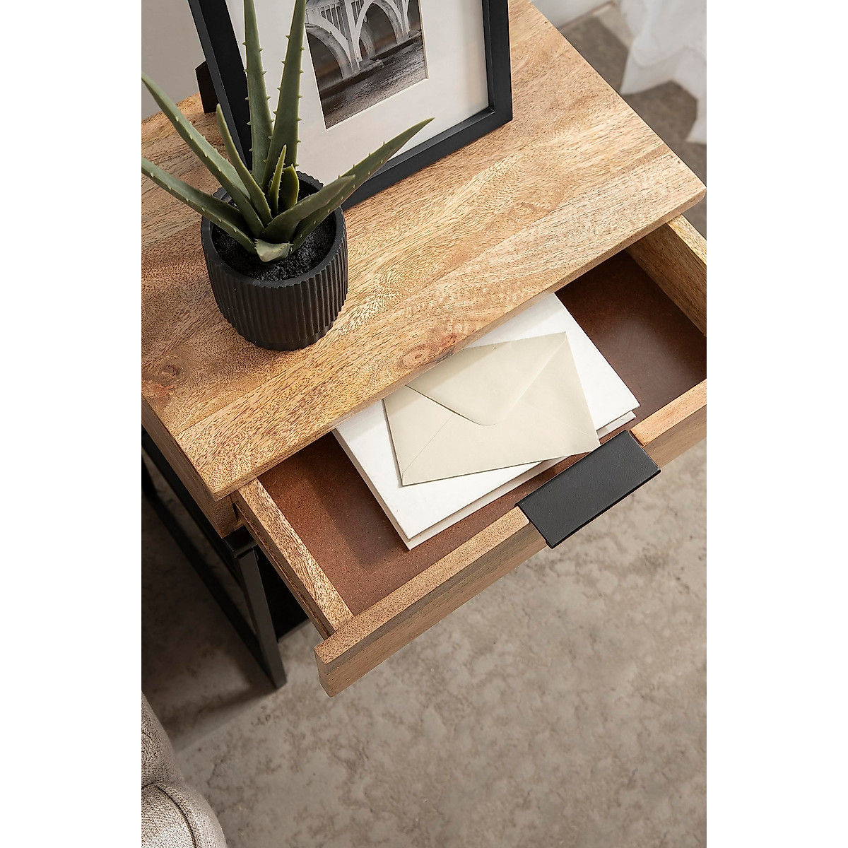 Kate and Laurel Malone Modern Wooden Side Table with Metal Shelf, 18 x 13 x 25, Natural Brown and Black, Transitional Wood Nightstand with Storage Shelf Below