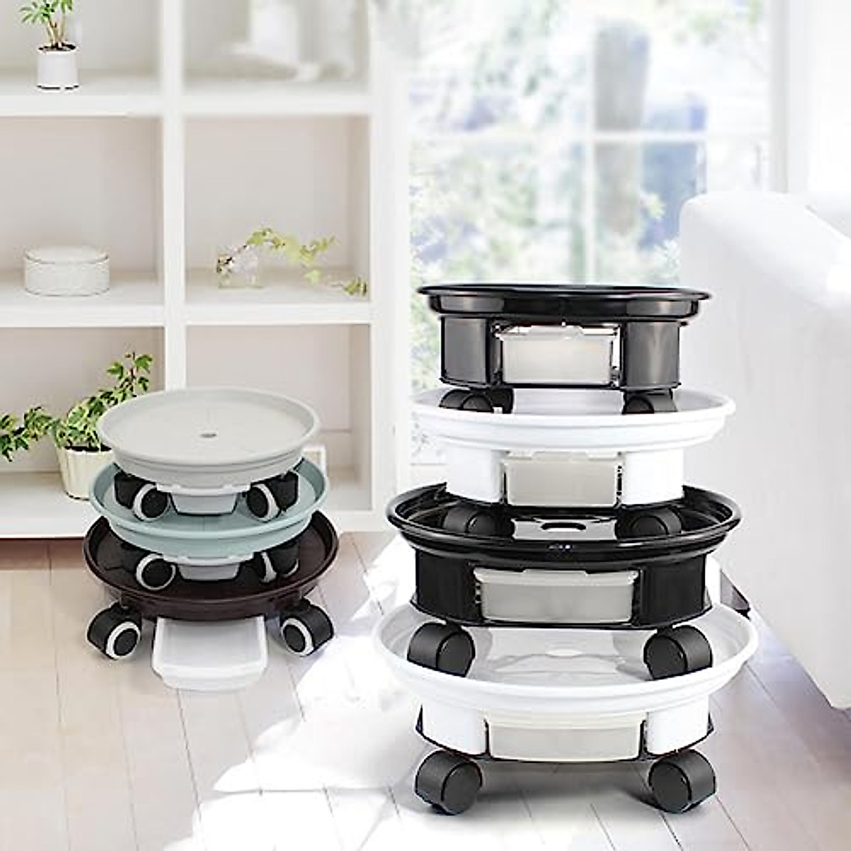 RUDINO Planter Caddy,Plant Roller Base,Plant Caddy With Wheels,Heavy Duty Plant Caddy With Wheels,Round Flower Pot Mover With 4wheels,With Brake Wheel,Suitable For Indoor Planters,Balconies,Courtyards