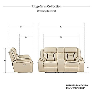 Lexicon Reclining Loveseat, Wall Hugger Recliners, Home Theater Seating, Power Double Recliner, Couches for Living Room, RV Furniture, Faux Leather with Contrast Piping, 66''W Love Seat, Beige