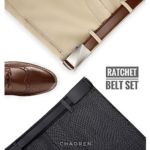 CHAOREN Leather Ratchet Belts 2 Pack, Ultra Soft Mens Dress Belt, Black & Brown Belt 1 3/8" in Gift Box, Effortlessly Stynish