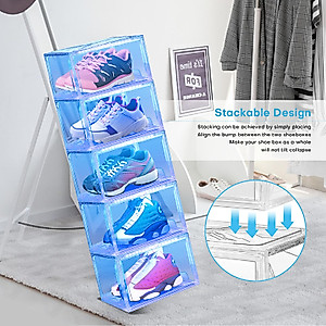 Oltraman Shoe Storage Organizer for Closet, Foldable Shoe Boxes Rack 2 pack, Clear Plastic Stackable Containers Bins Holder, Magnetic Sneaker Shelf for Sneakerheads with LED Lights Clear