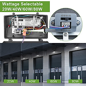 LED Full Cut Off Wall Pack 80/60/40/20W Power Selectable, 5000K Exterior LED Wall Light with Photocell, 50-250W MH/HPS Equiv. IP65 Waterproof 100-277V AC for Warehouse DLC & ETL Listed